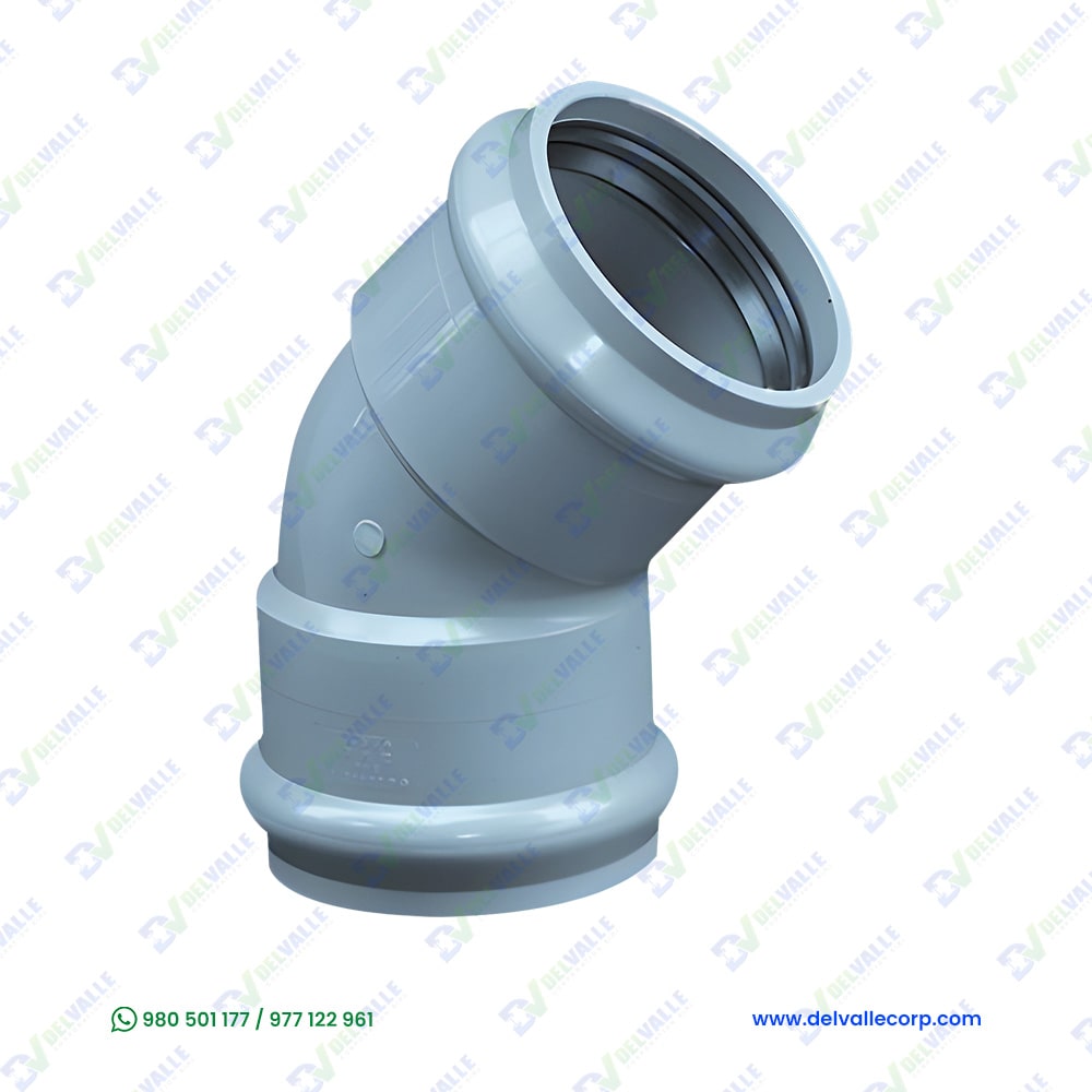 Codo 45° Inyectado UF PVC - Del Valle Corporation E.I.R.L